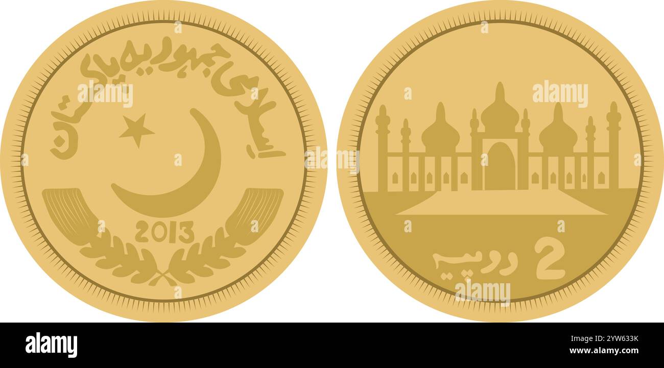 Pakistani Currency coins, PKR coins , Coins, 2 rupees coins , on white background 2 rupee old ...