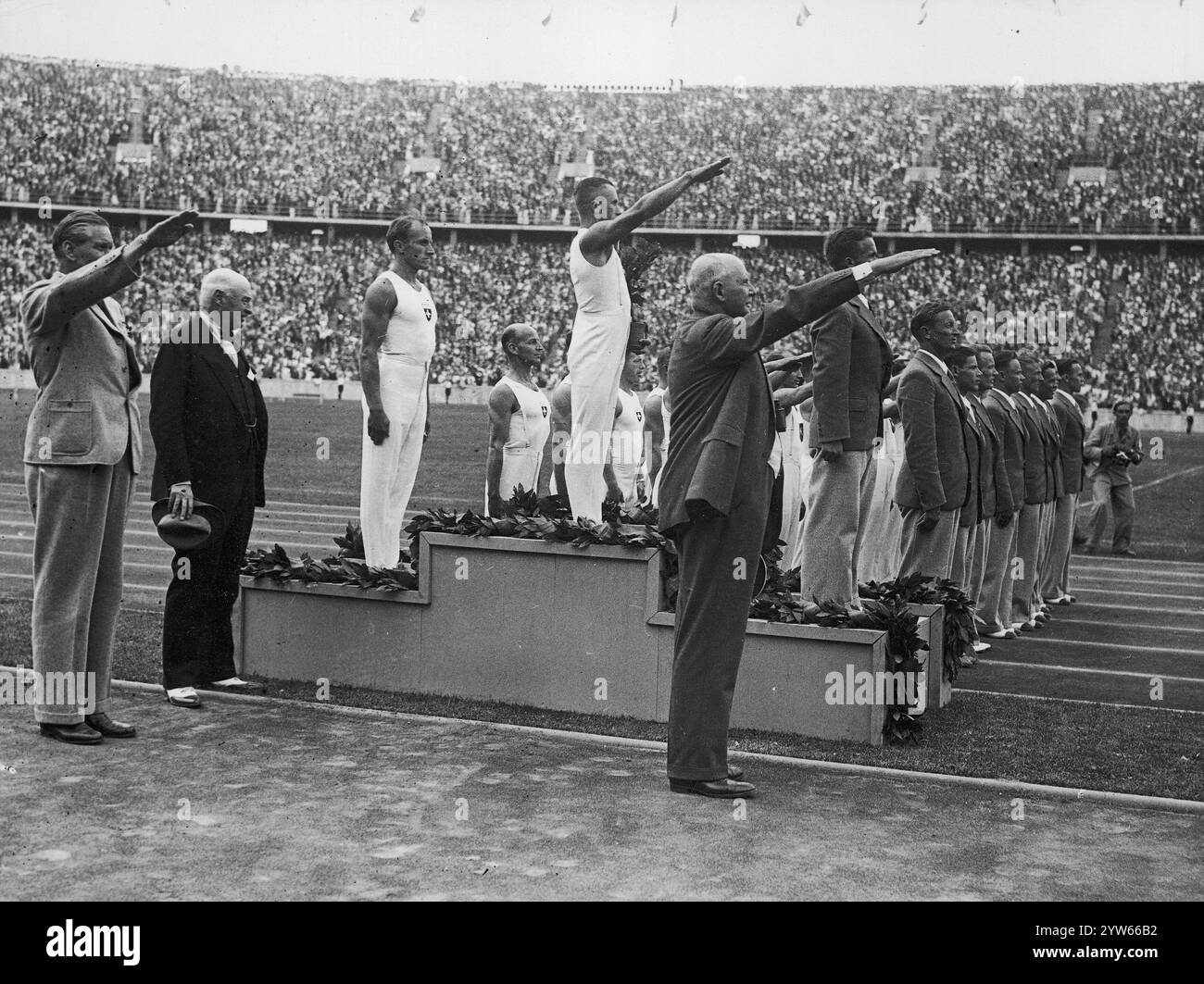The winning gymnastics men teams on the podium: German (gold medal ...