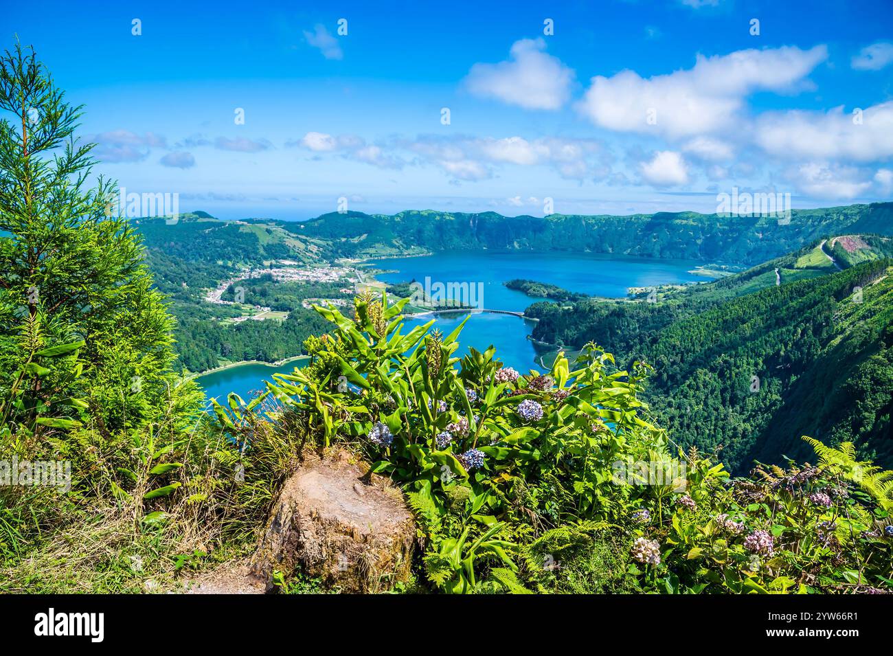 A view through a gap in the vegetation towards the Green and Blue lakes ...