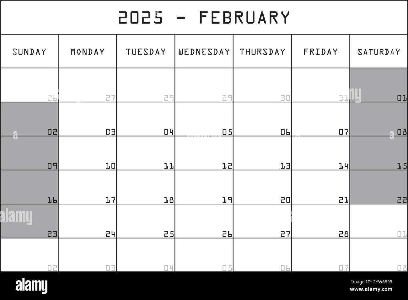 2025 Calendar Planer Organizer big editable space color month FEBRUARY ...