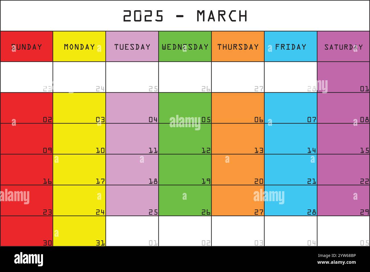 2025 Calendar Planer Organizer big editable space color month MARCH ...