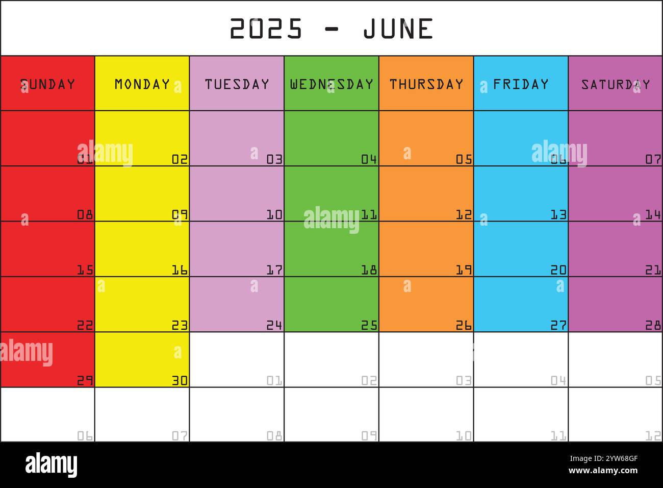 2025 Calendar Planer Organizer big editable space color month JUNE ...