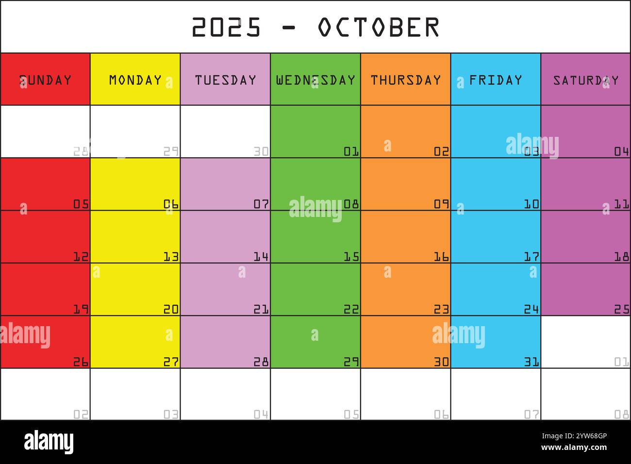 2025 Calendar Planer Organizer big editable space color month OCTOBER ...