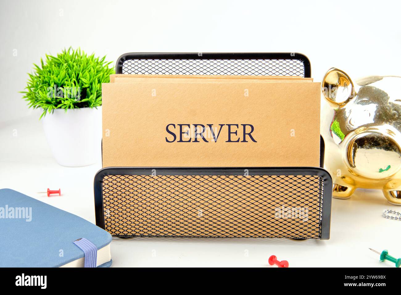 A well-organized workspace features a horizontal file holder displaying ...