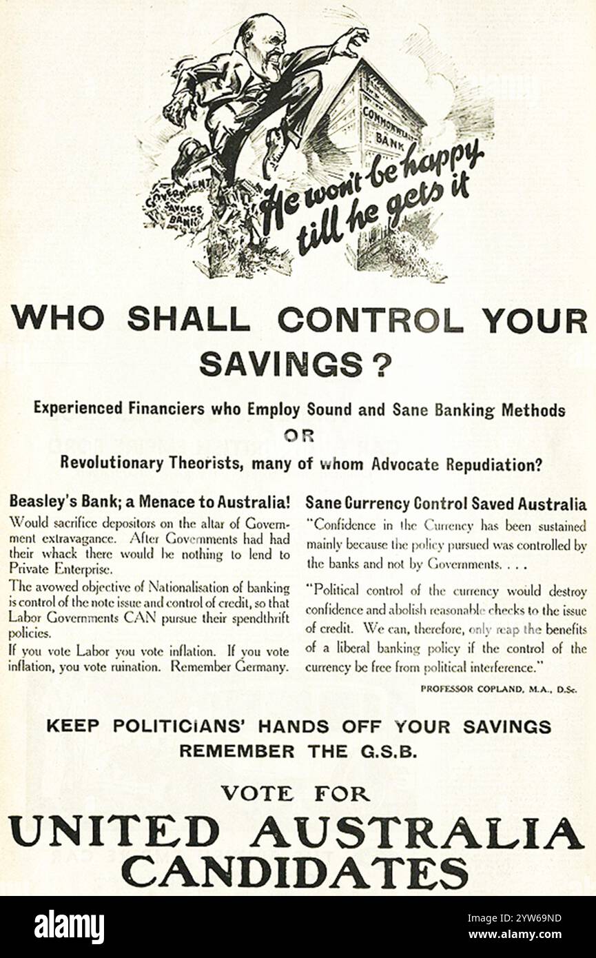 1931 Vote for United Australia - Who Shall Control Your Savings ...