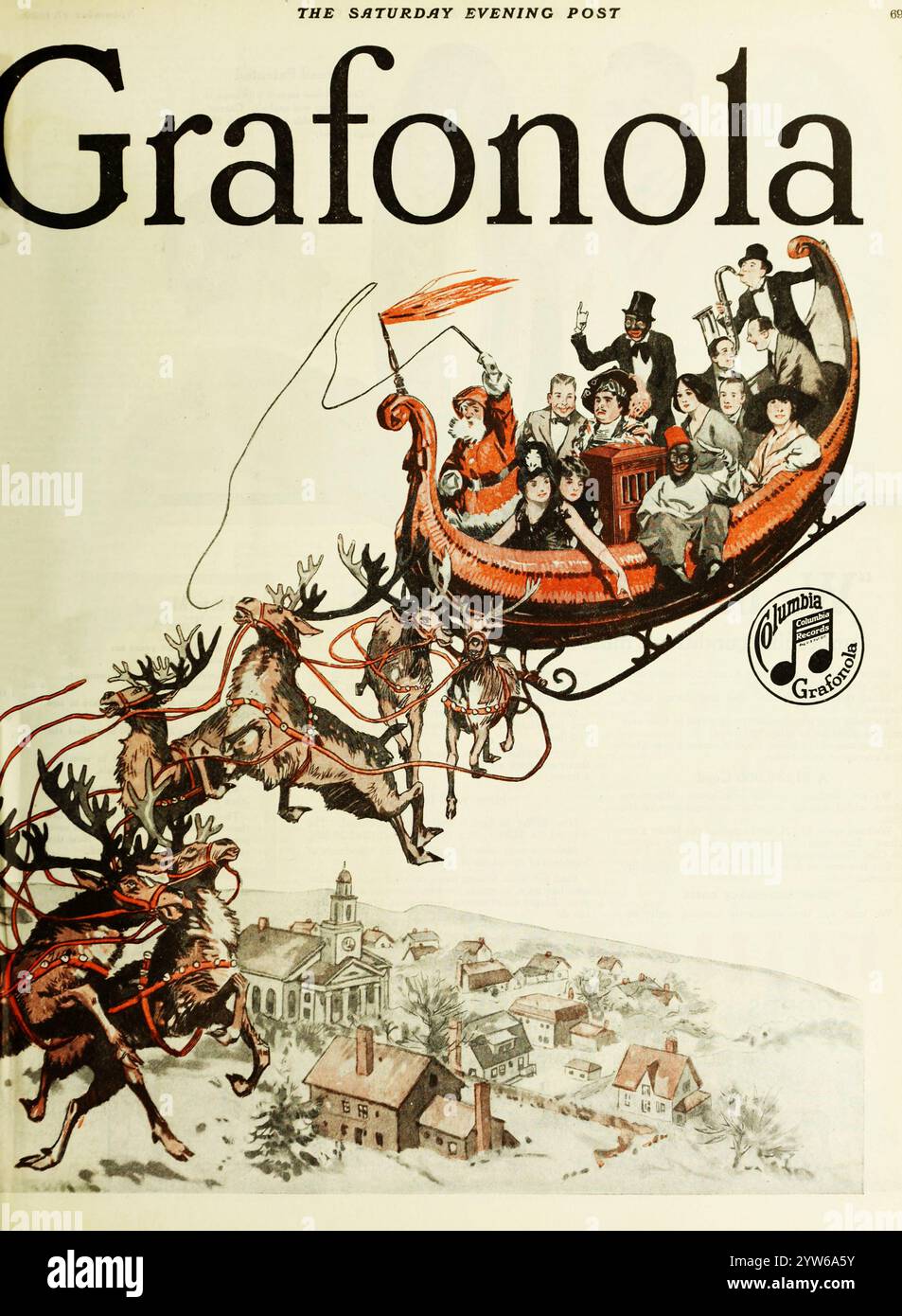 1920 Columbia Grafonola Phonograph Christmas ad showing Santa riding ...