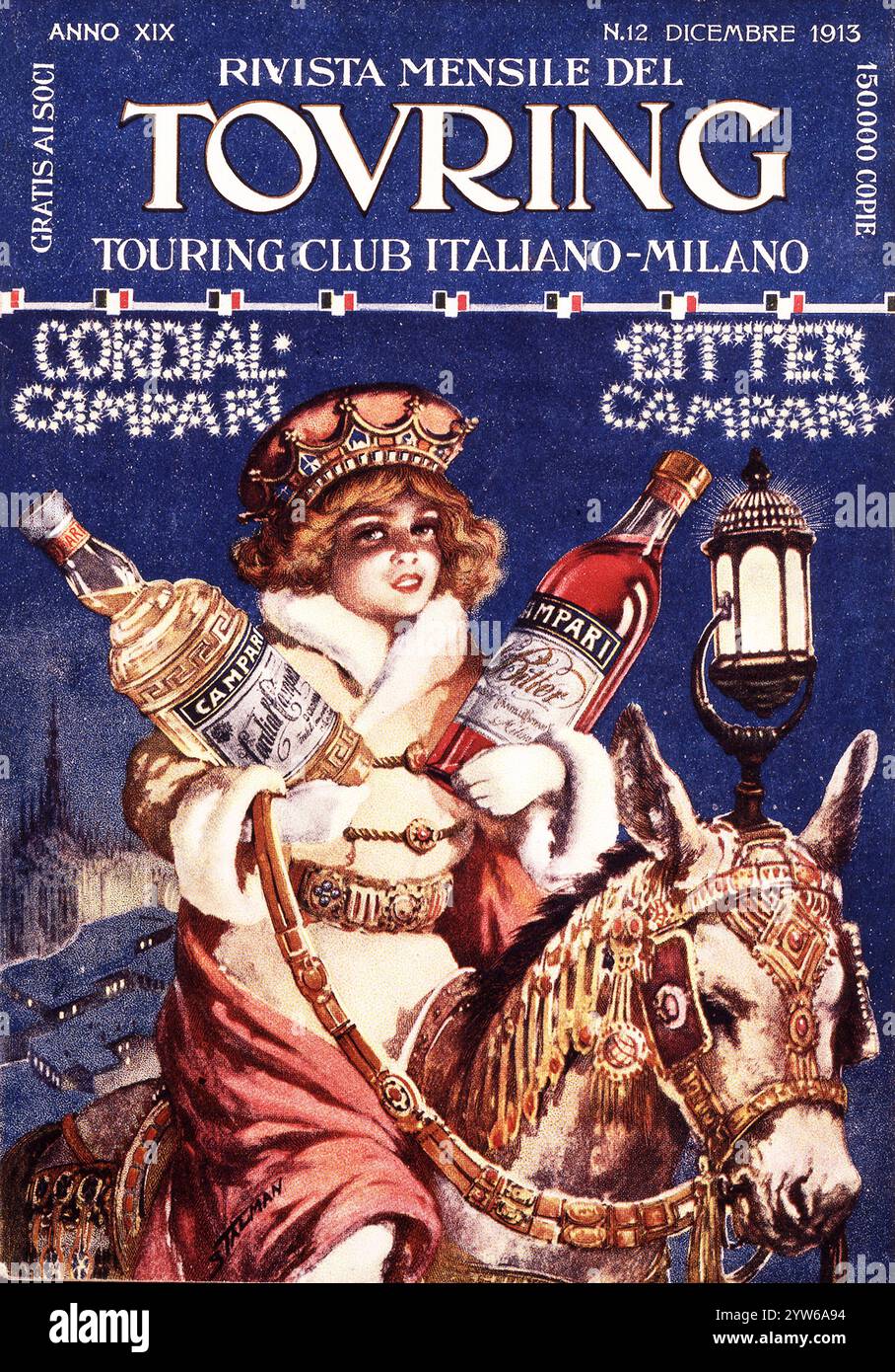 1913 Italian magazine Rivista mensile del Touring Christmas cover ...