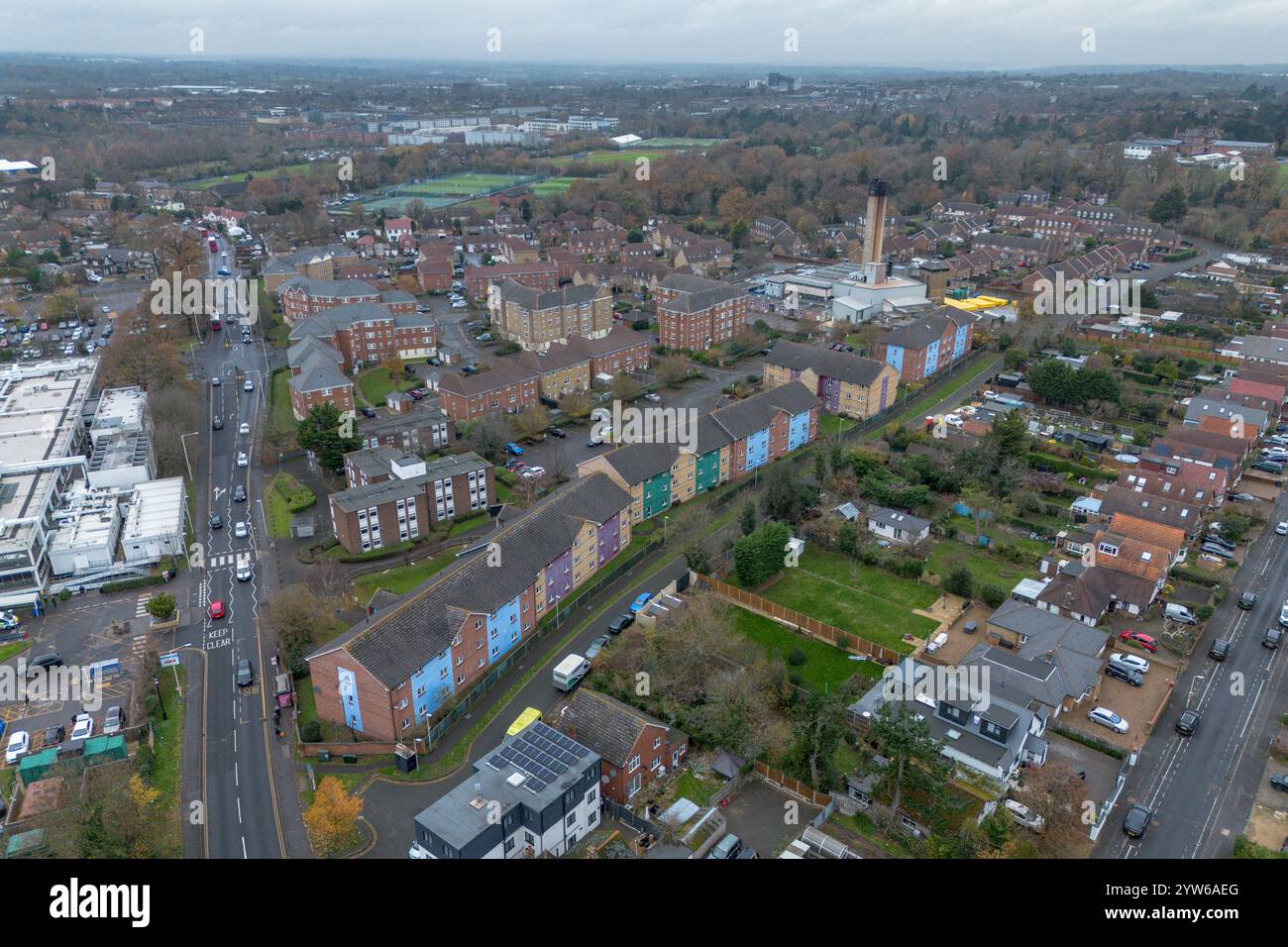 General aerial view of residential area including Colham Road, Uxbridge ...