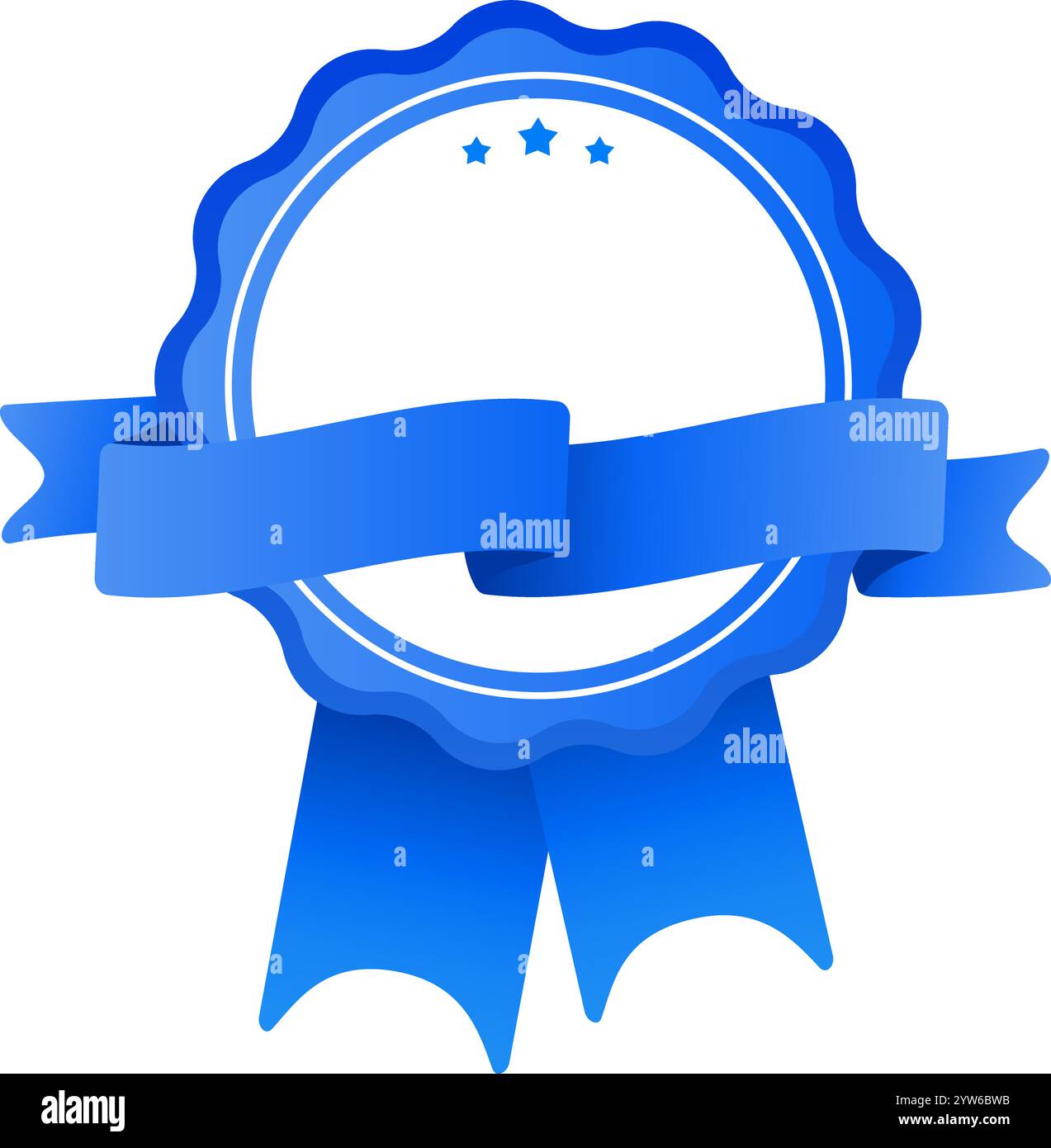 Blue blank award ribbon featuring three stars and ample copy space ...