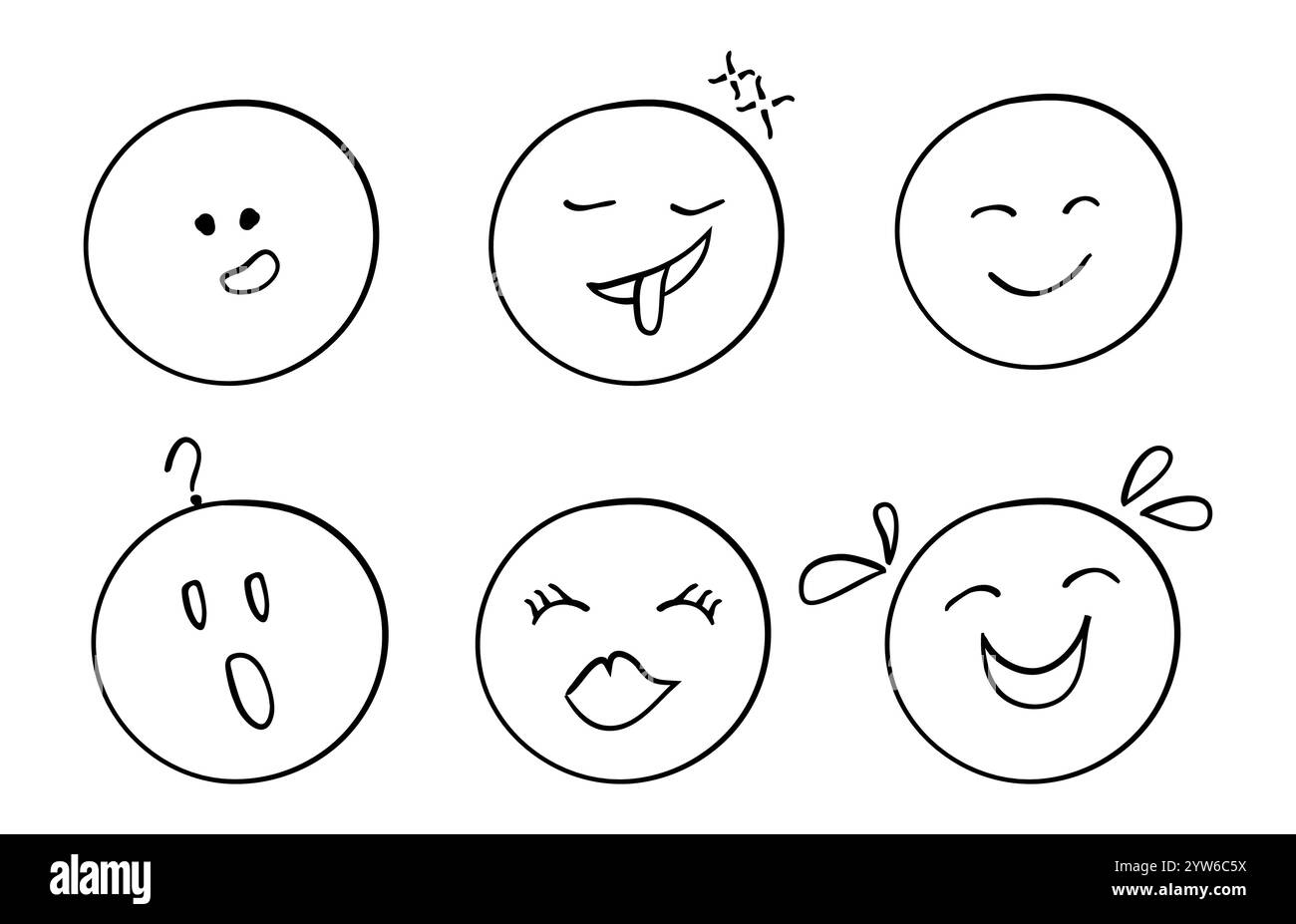 Set of Doodle Emoji Face Icons depicting various emotions including ...