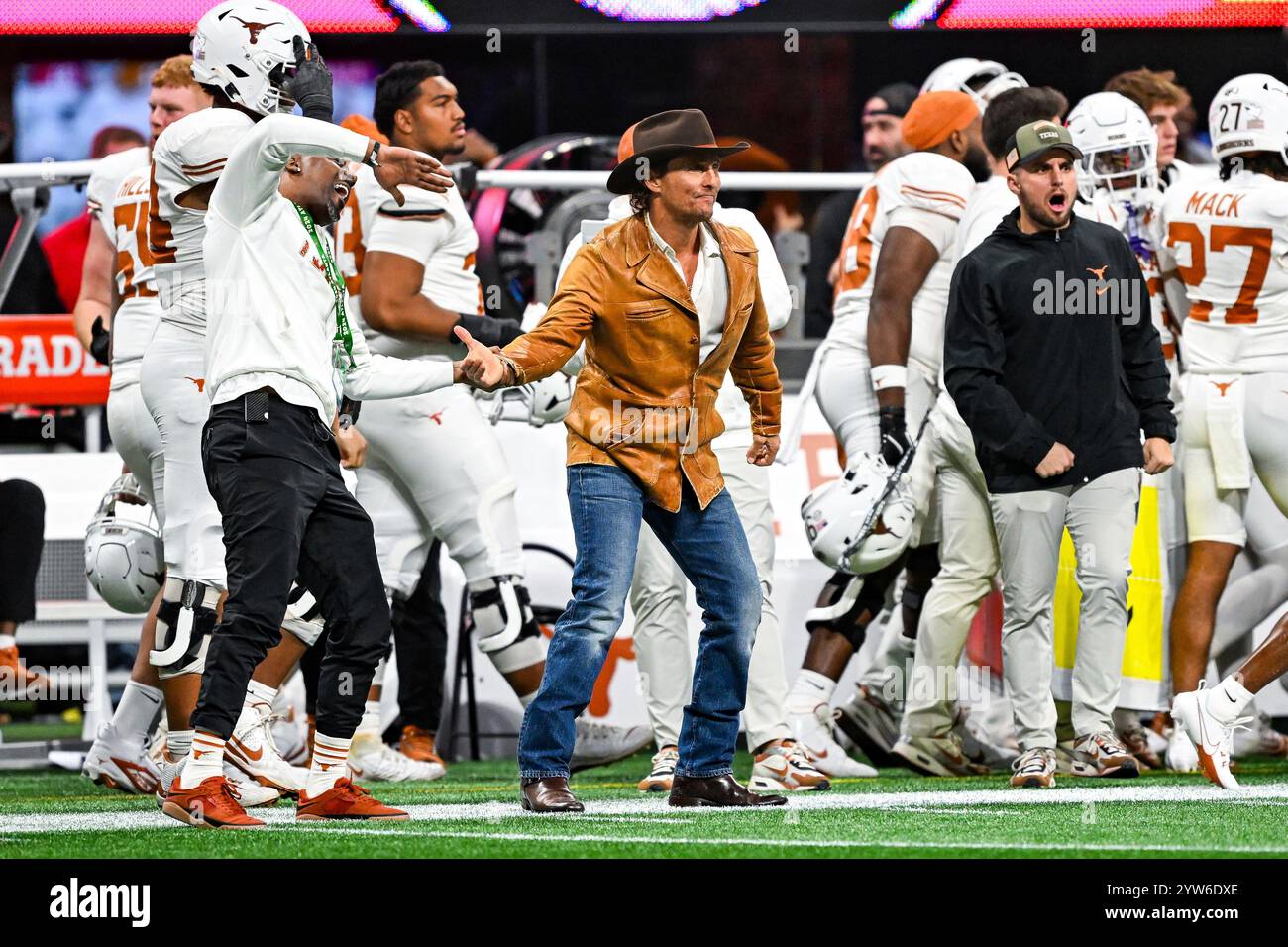 ATLANTA, GA – DECEMBER 07: Actor Matthew McConaughey reacts on the sideline during the SEC ...