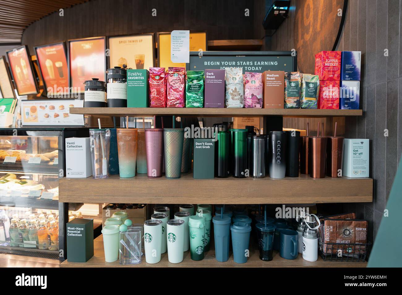 SENAI, MALAYSIA - NOVEMBER 22, 2023: retail display in Starbucks Coffee ...