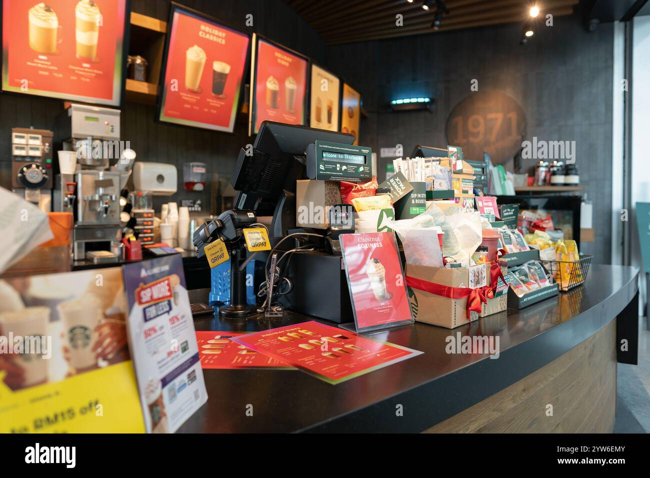 SENAI, MALAYSIA - NOVEMBER 22, 2023: retail area in Starbucks Coffee at ...
