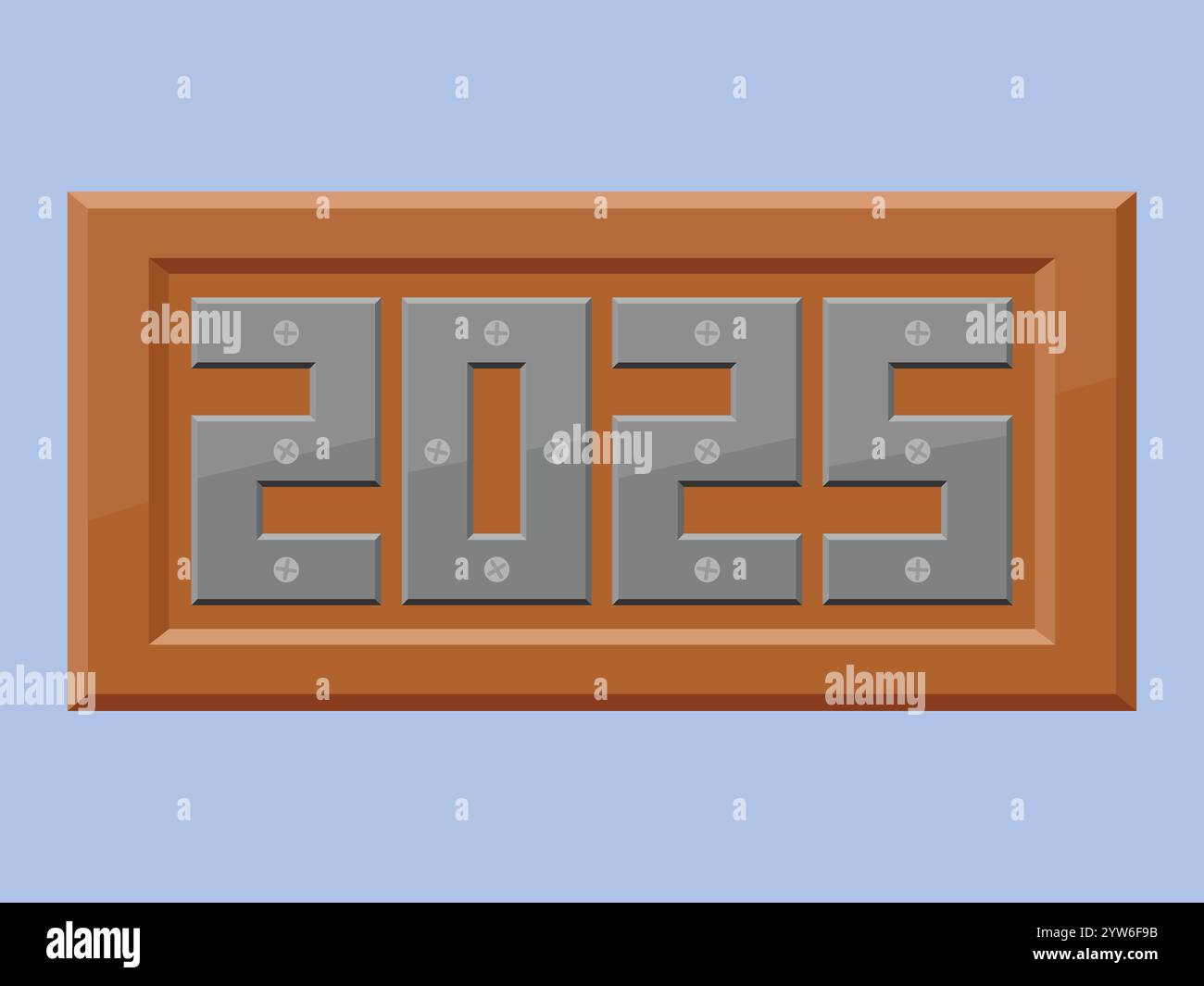 Happy New Year 2025 Metallic numbers on wood concept vector. 2025 new ...