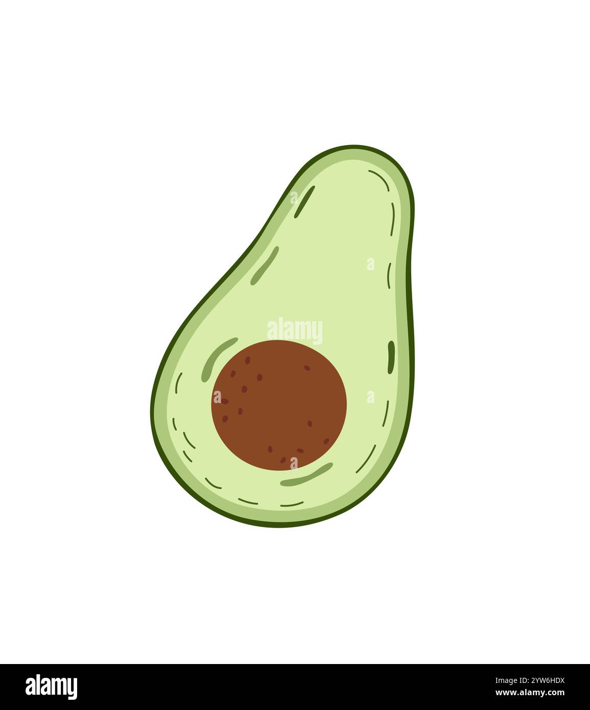 Avocado green pear-shaped fruit with round large pit hand drawn doodle ...