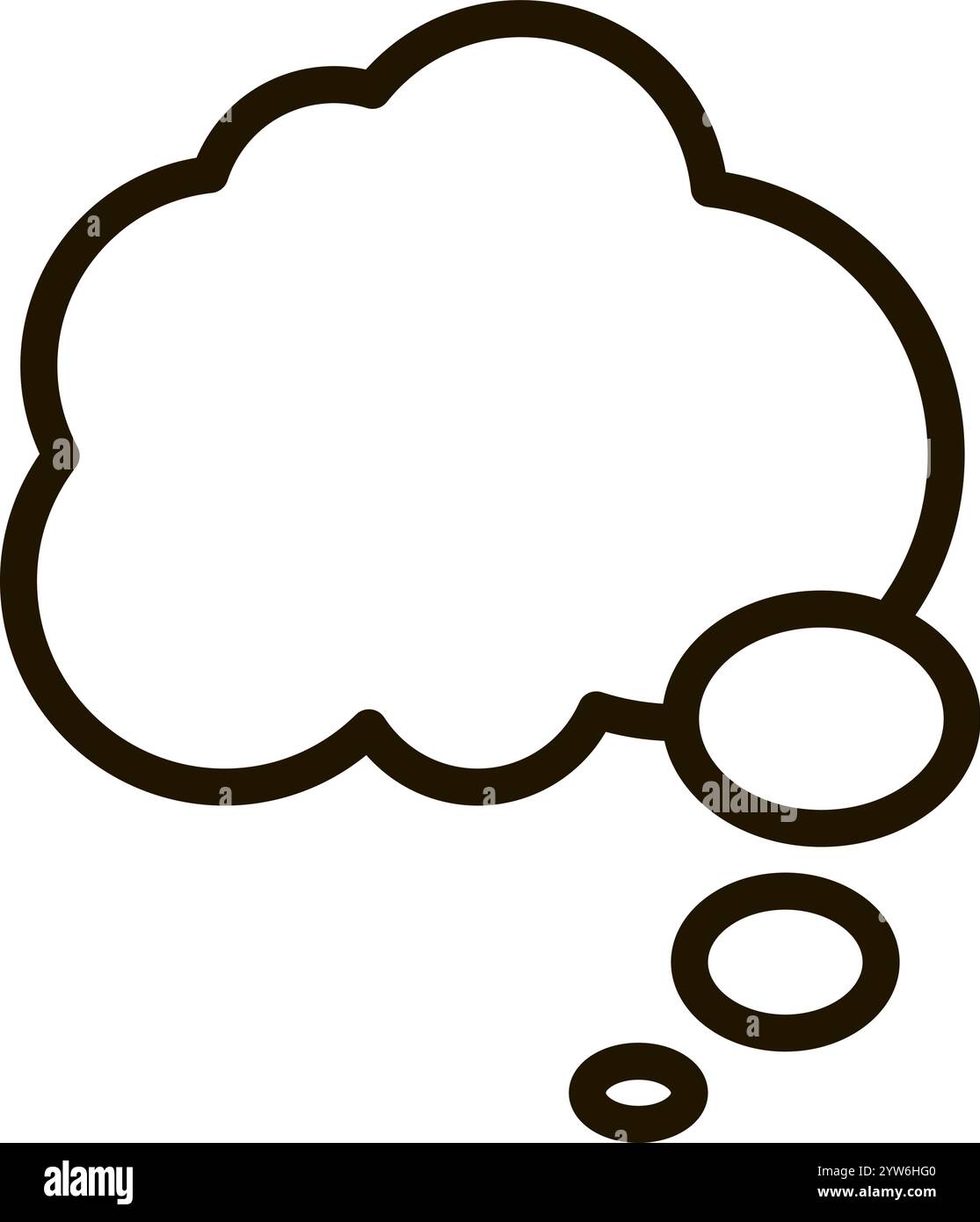 Simple line art depicts an empty thought bubble with three small ...