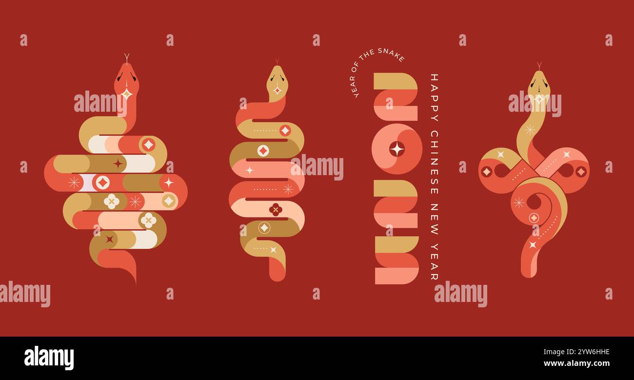 Chinese new year 2025 year of the Snake. Red Snake illustrations ...