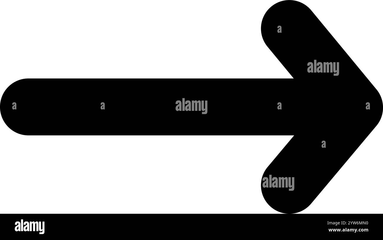 Simple black arrow pointing to the right with rounded corners is set ...