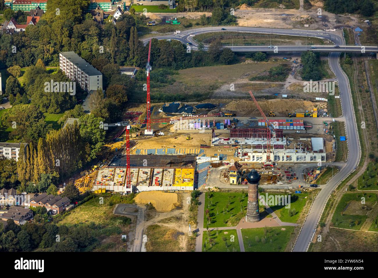 Aerial view, construction site with new building at the Dirschauer Straße residential area with ...