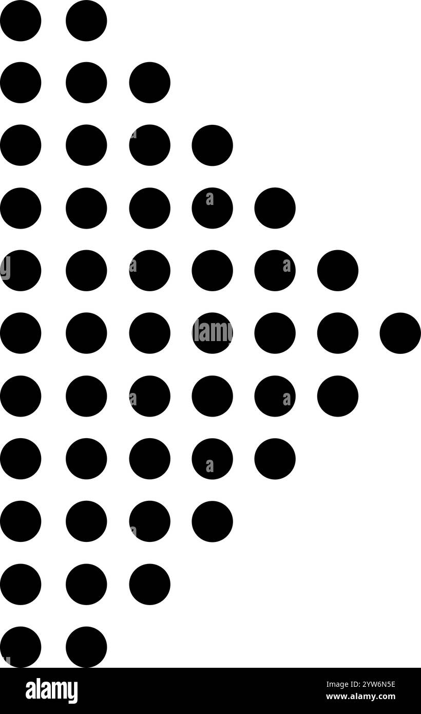 Black dots of varying sizes creating an arrow shape, pointing right ...