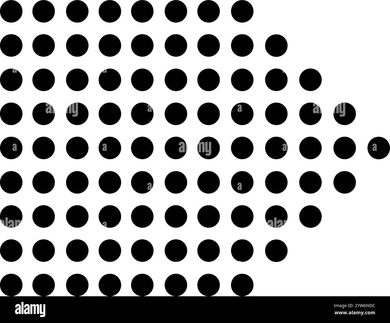 Black dots of decreasing size are forming an arrow shape pointing to ...