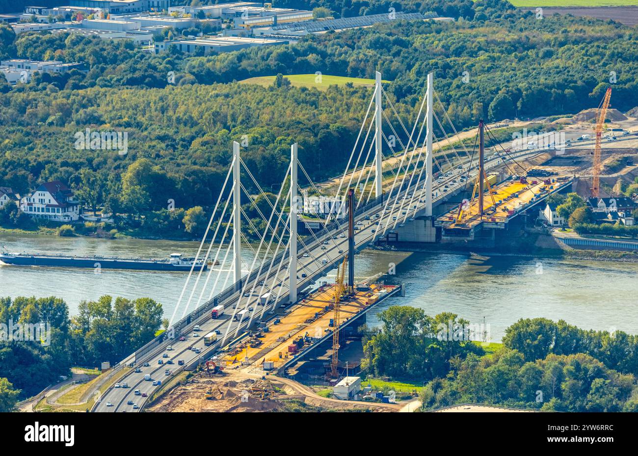 Aerial view, construction site highway A40 Rhine bridge Neuenkamp ...