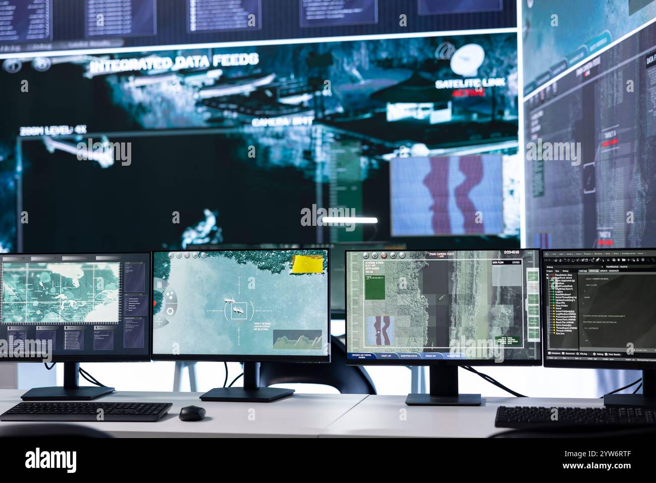 Empty military control center power base with a big screen for ...