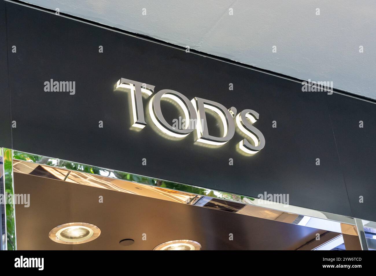 Honolulu, HI, USA - January 14, 2024: Close-up of the Tod's logo sign ...