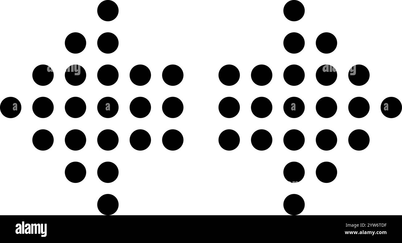 Two black diamond shapes are created using a pattern of circles ...
