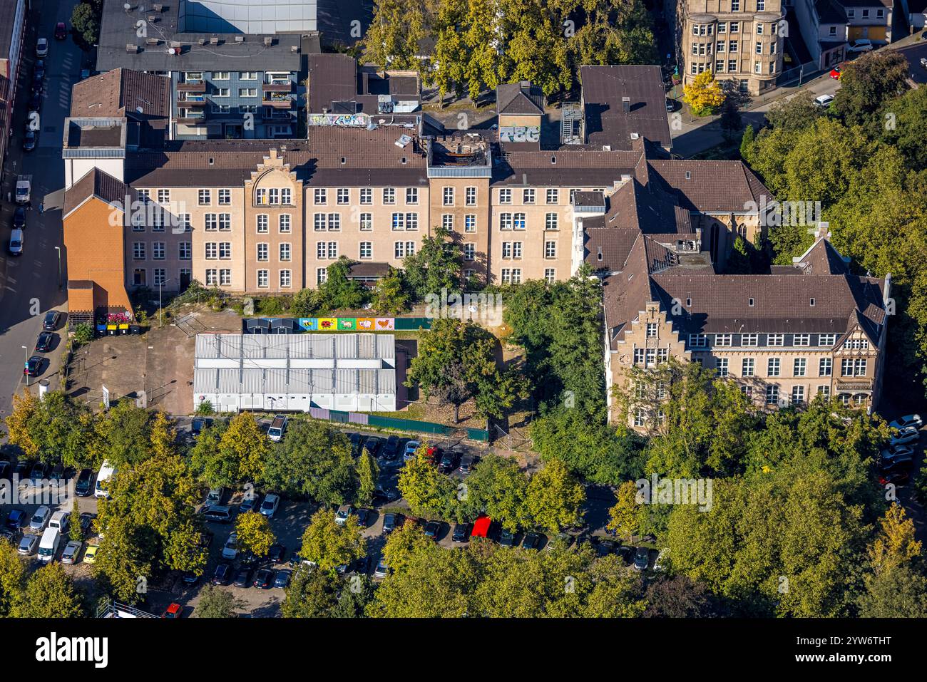 Aerial view, roof truss fire at the former Catholic St. Vincenz ...