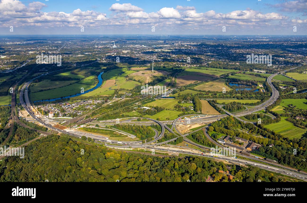 Aerial view, large construction site at the Kaiserberg interchange of ...