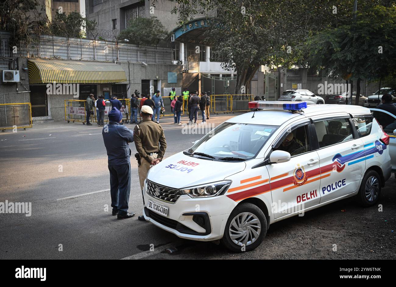 NEW DELHI, INDIA - DECEMBER 9: Security personnel seen deployed outside ...