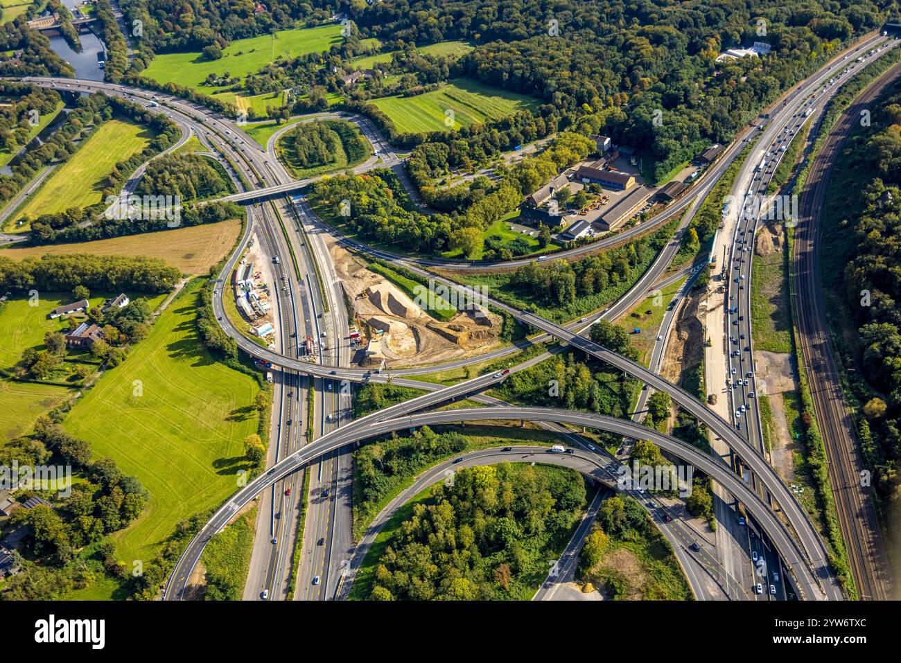 Aerial view, major construction site at the Kaiserberg interchange on ...