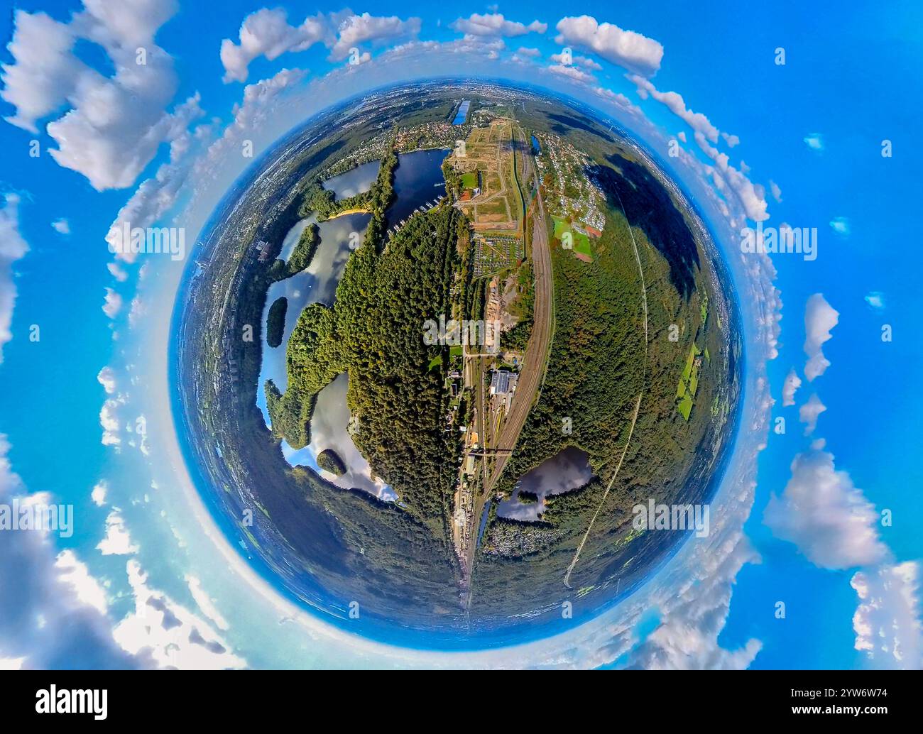 Aerial view, planned Duisburg residential quarter Wedau on the former ...