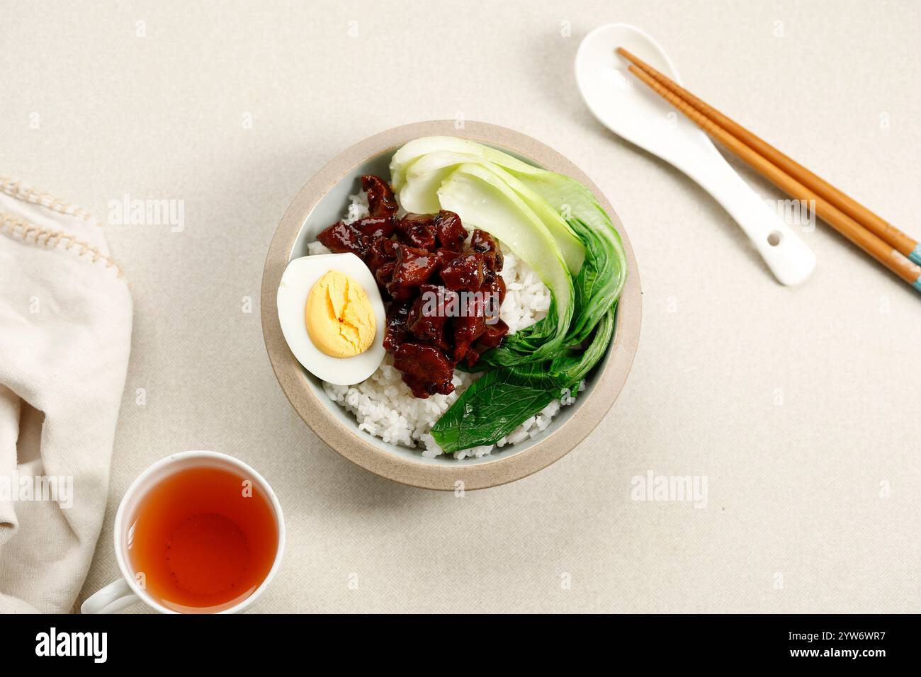 Top View Braised Meat Rice, Close Up of Stewed Pork Over Cooked Rice ...
