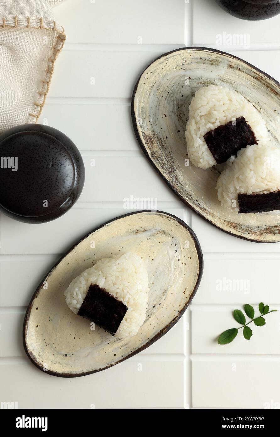 Top View Triangle Onigiri, Rice Balls with Nori. Traditional Japanese ...