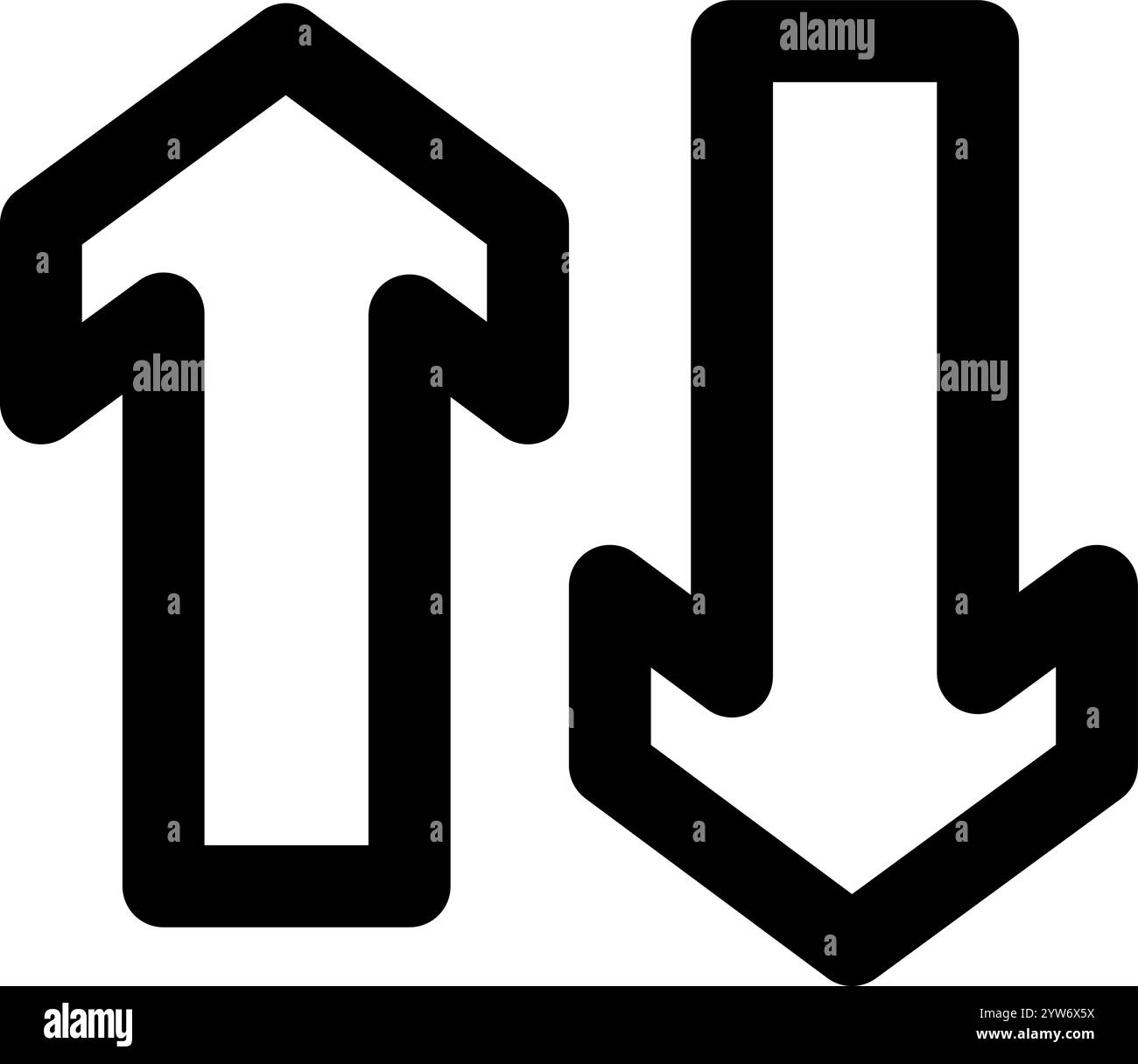 Two black arrows are pointing in opposite directions, one pointing up and the other pointing ...