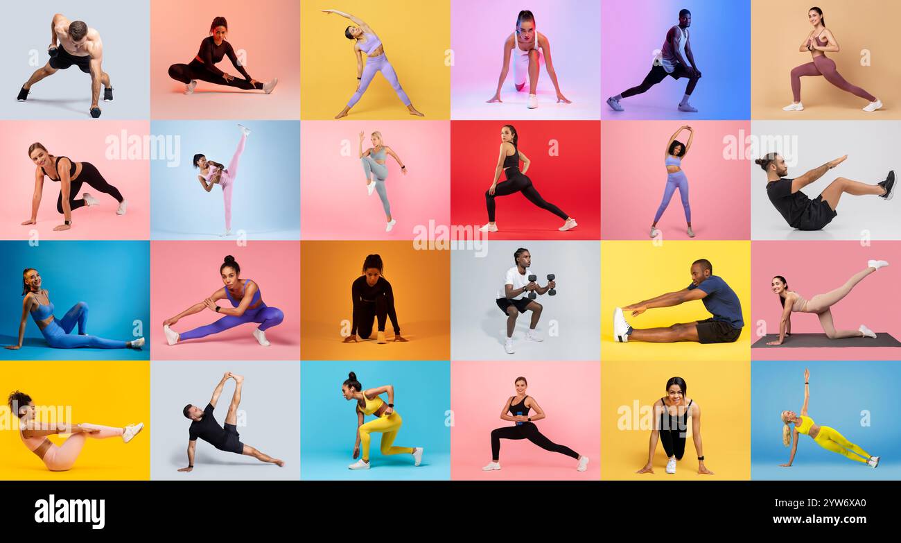 Diverse group of individuals engaging in various workouts and fitness ...