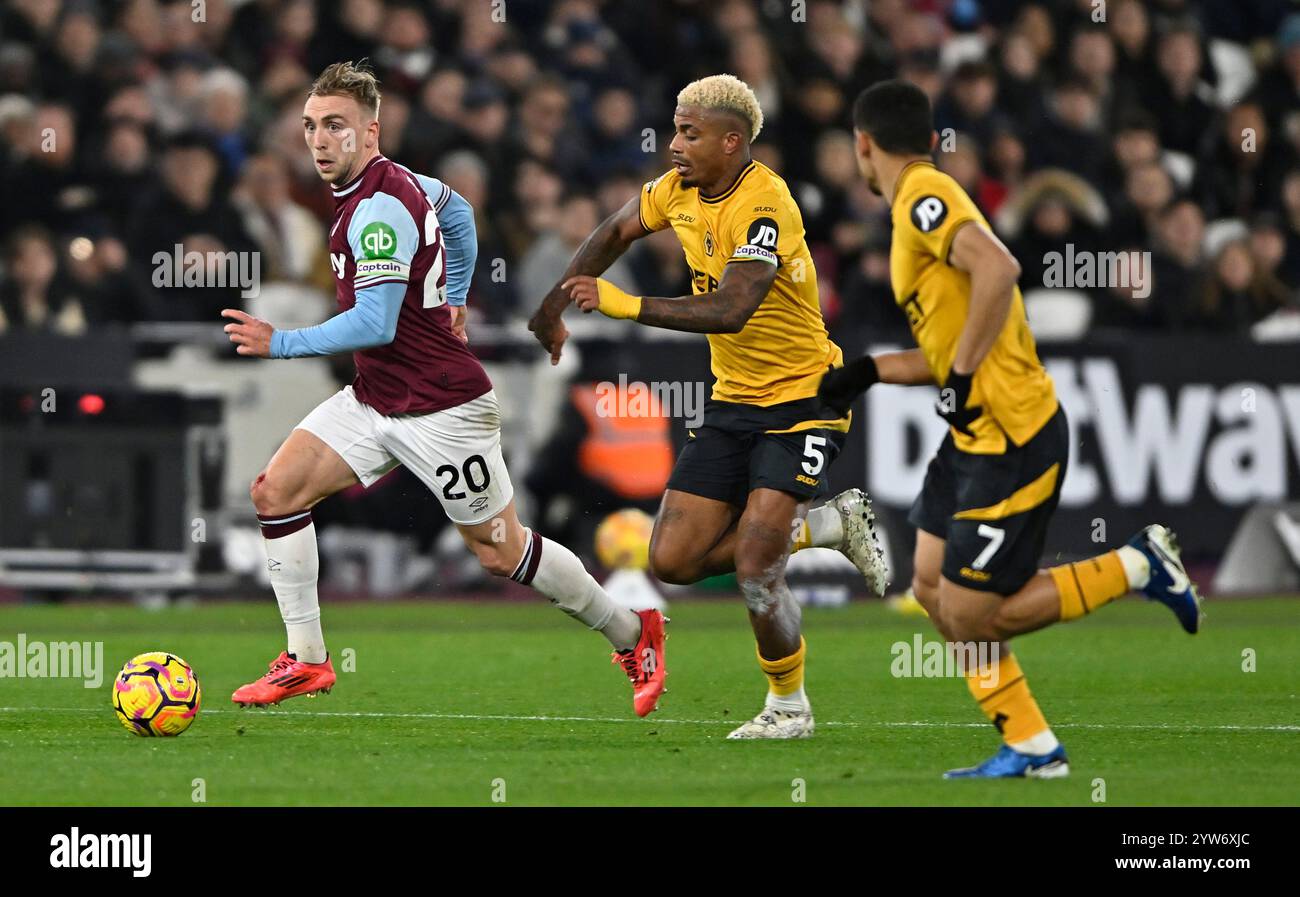 London, UK. 9th Dec, 2024. Jarrod Bowen (West Ham, captain) goes past ...