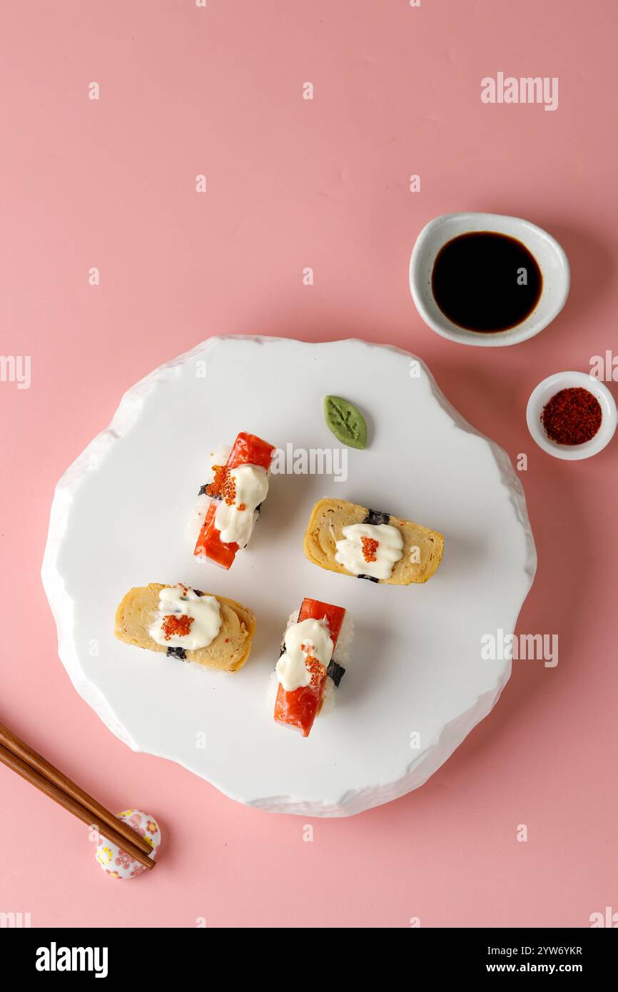 Ebi Mentai Sushi, Japanese Dish Featuring Sushi Rice Topped with ...