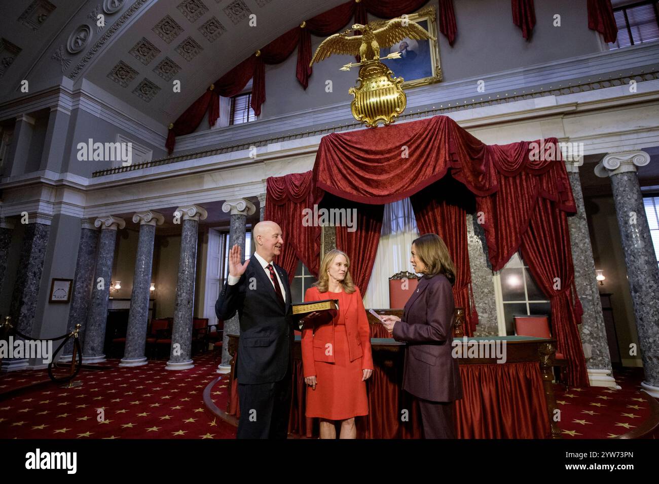 Vice President Kamala Harris, right, holds a ceremonial swearing-in for ...