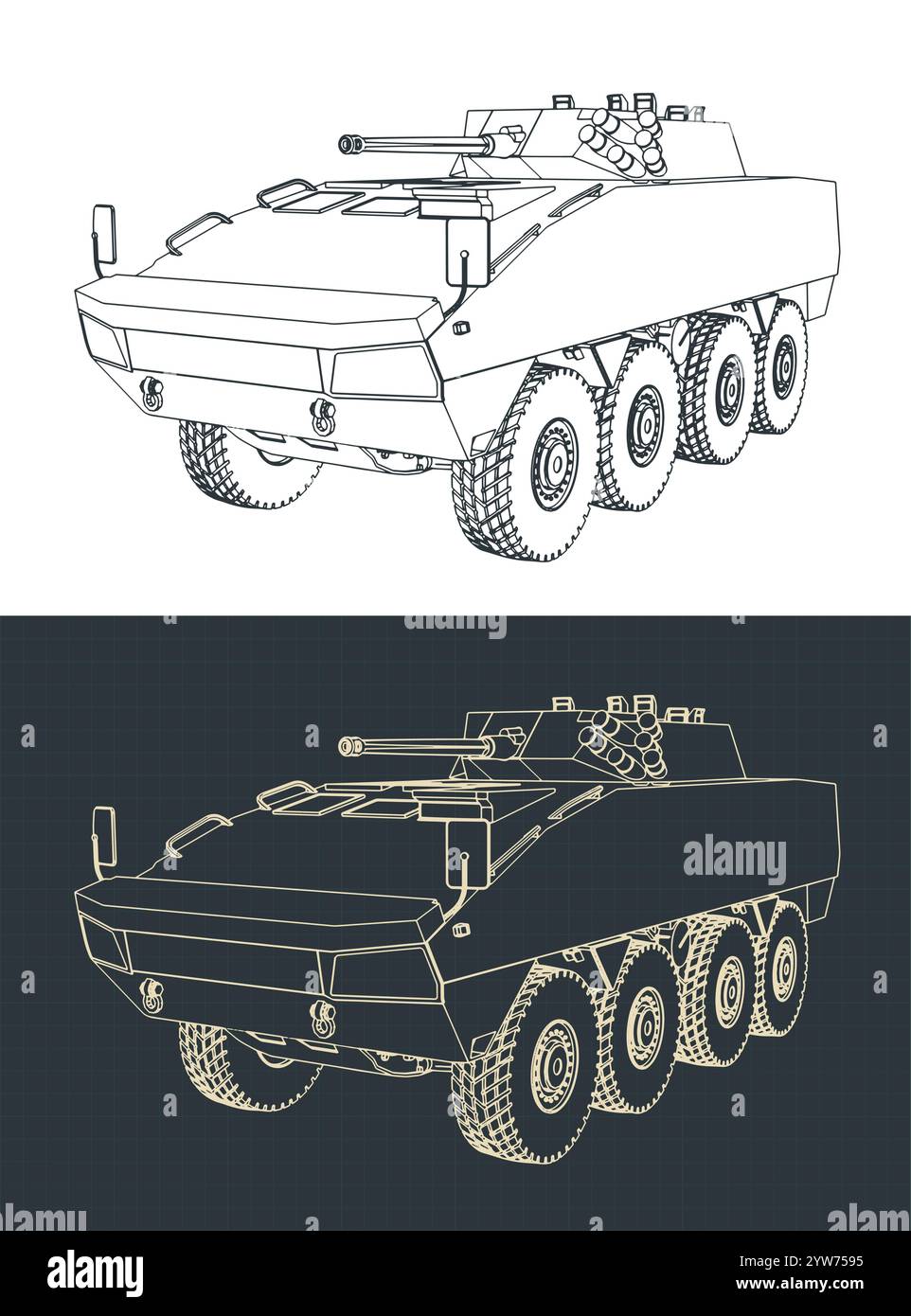 Stylized vector illustrations of infantry fighting vehicle blueprints ... Stylized vector illustrations of infantry fighting vehicle blueprints ...