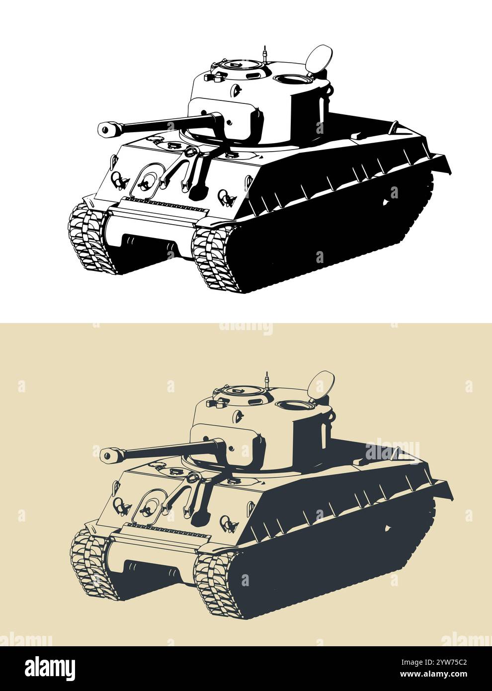 Stylized vector illustrations of a M4 Sherman tank Stock Vector Image ...