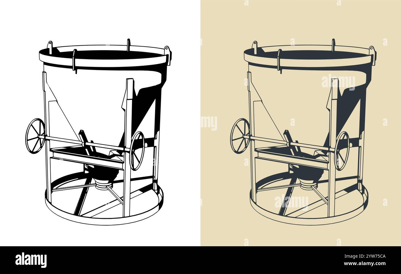 Stylized vector illustrations of a conical concrete bucket Stock Vector ...