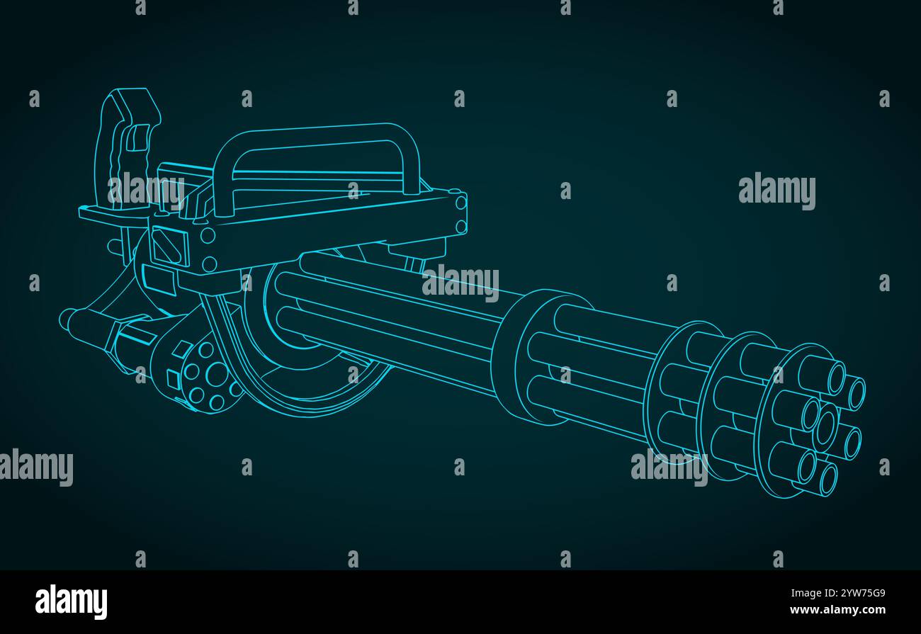 Stylized vector illustration of minigun blueprint Stock Vector Image ...