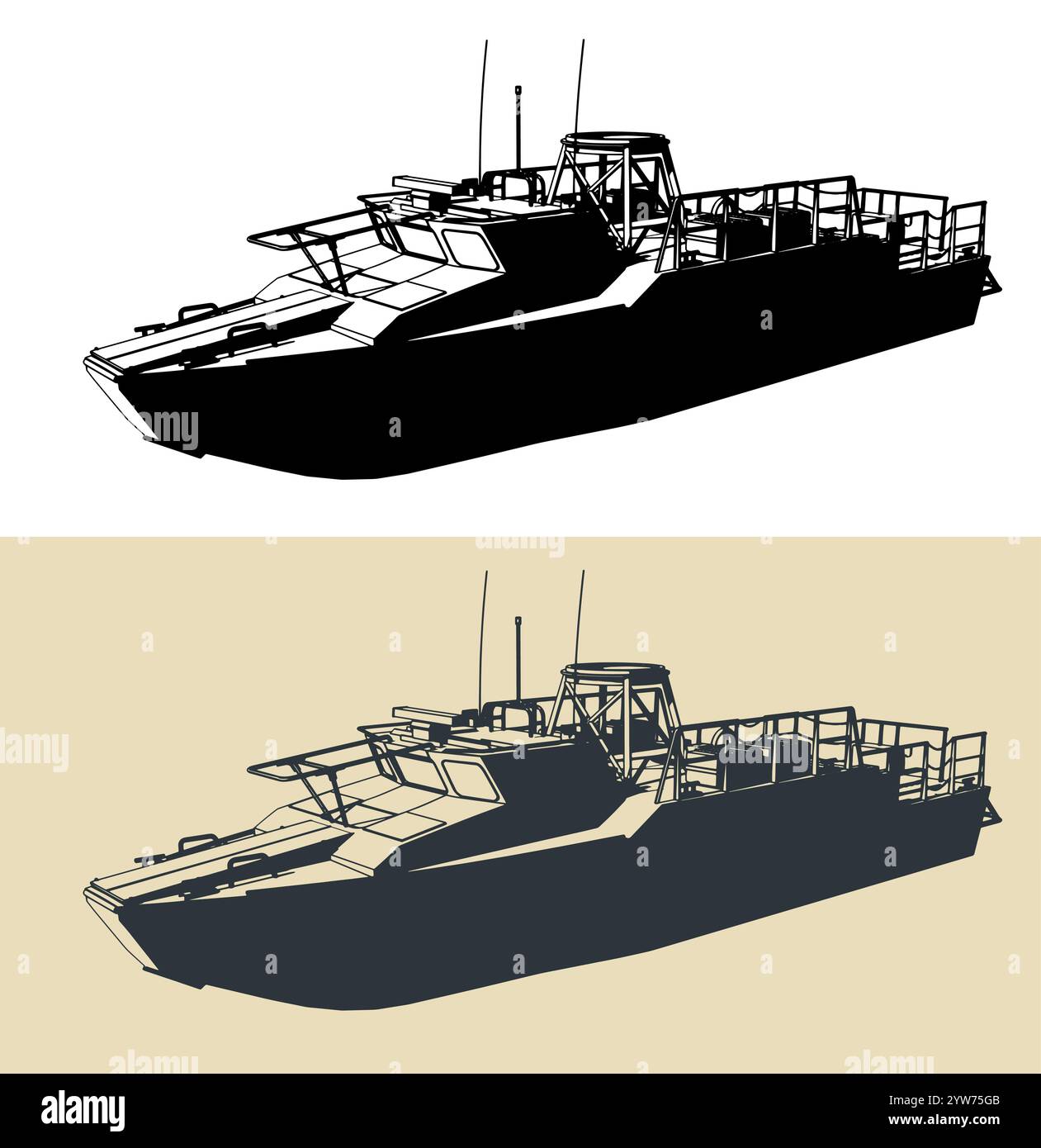 Stylized vector illustrations of a military patrol boat Stock Vector ...