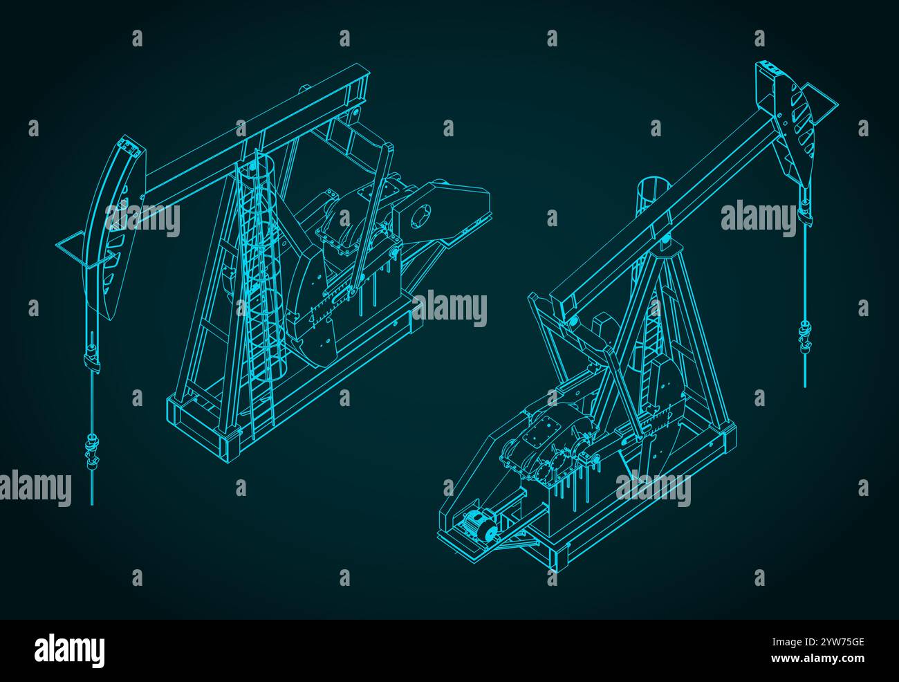 Stylized vector illustration of isometric blueprints of oil pump jack Stock Vector Image & Art ...