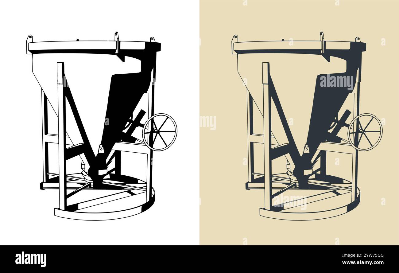 Stylized vector illustrations of a conical concrete bucket Stock Vector ...