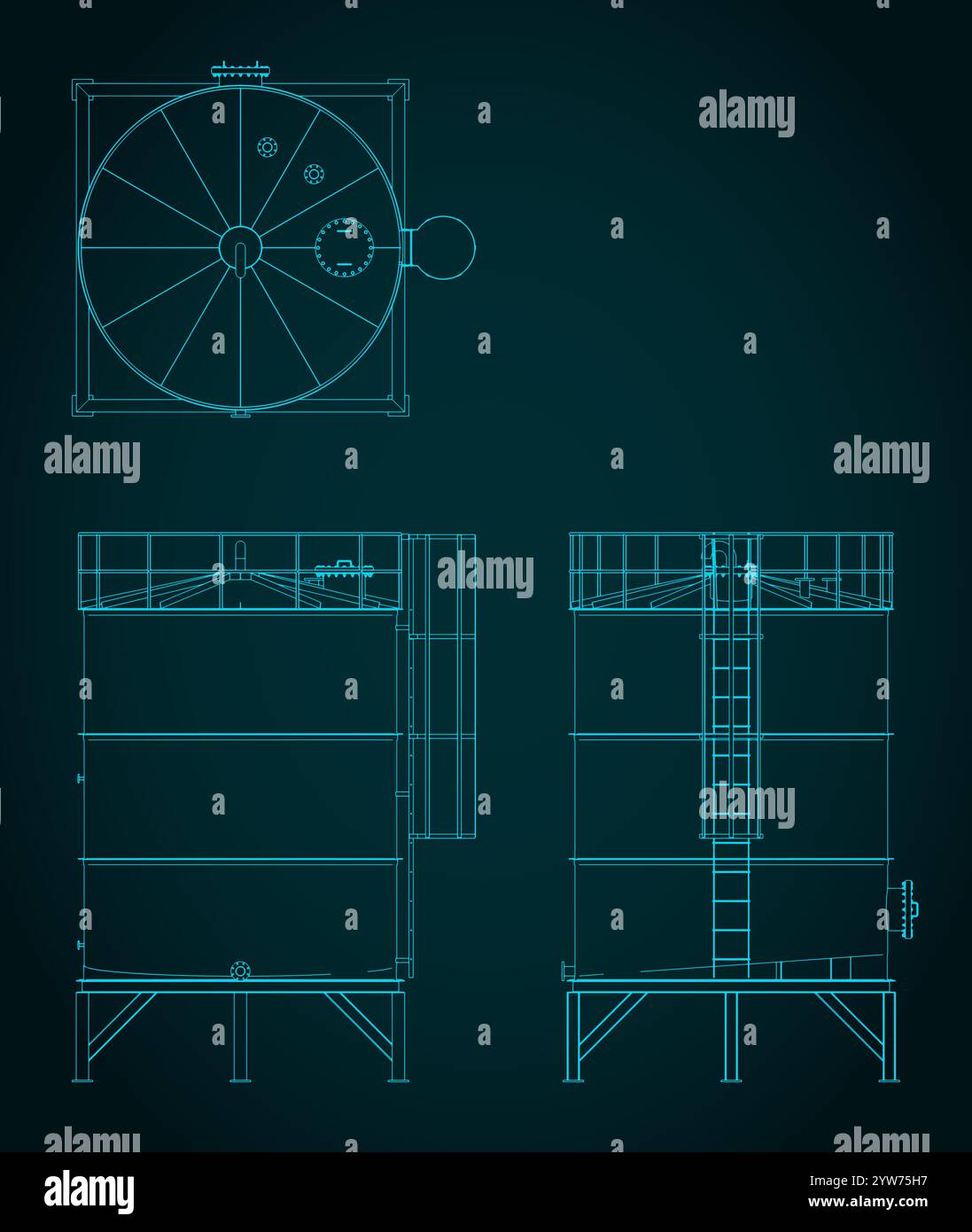 Stylized vector illustration of blueprints of storage tank Stock Vector ...