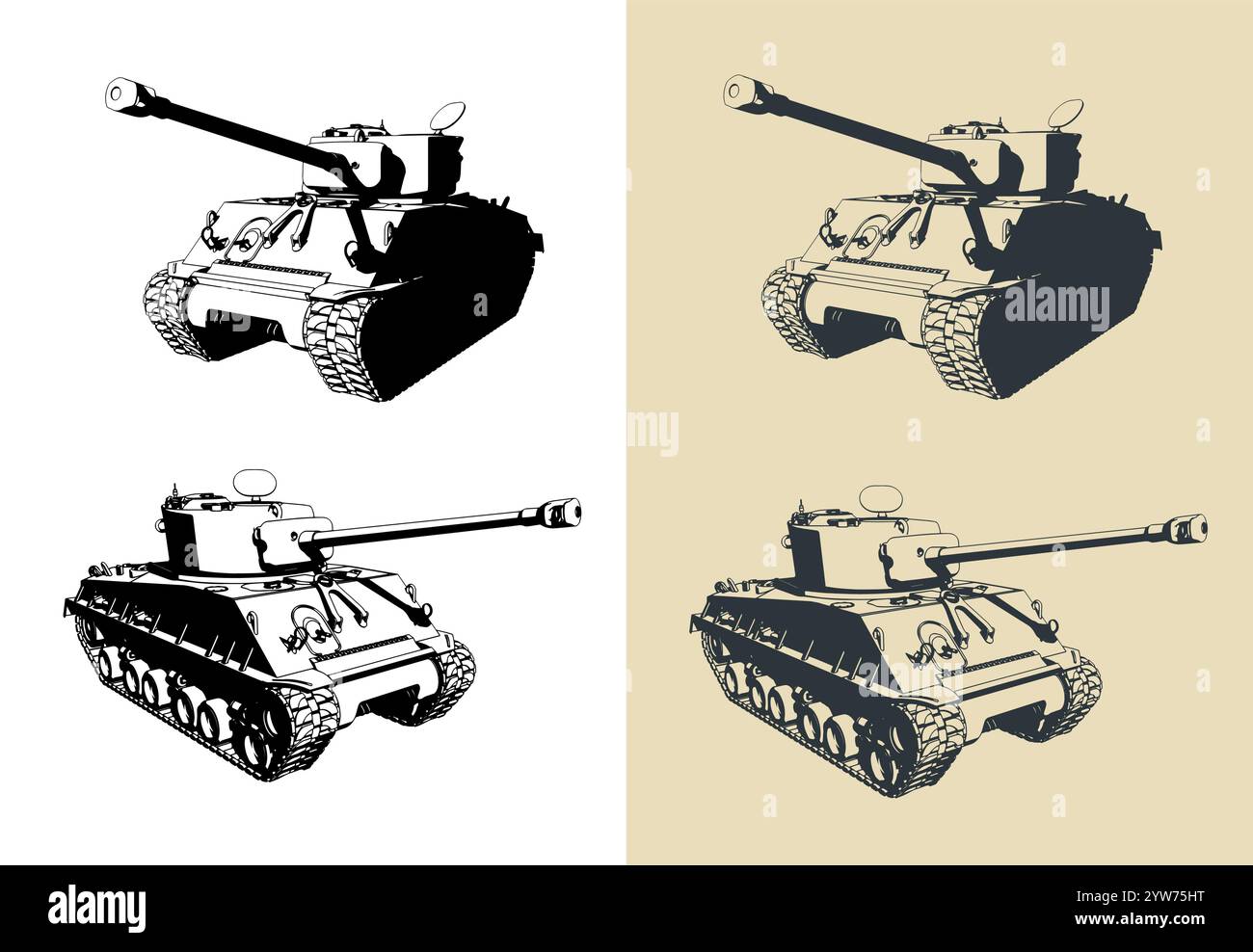 Stylized vector illustrations of a M4 Sherman tank Stock Vector Image ...